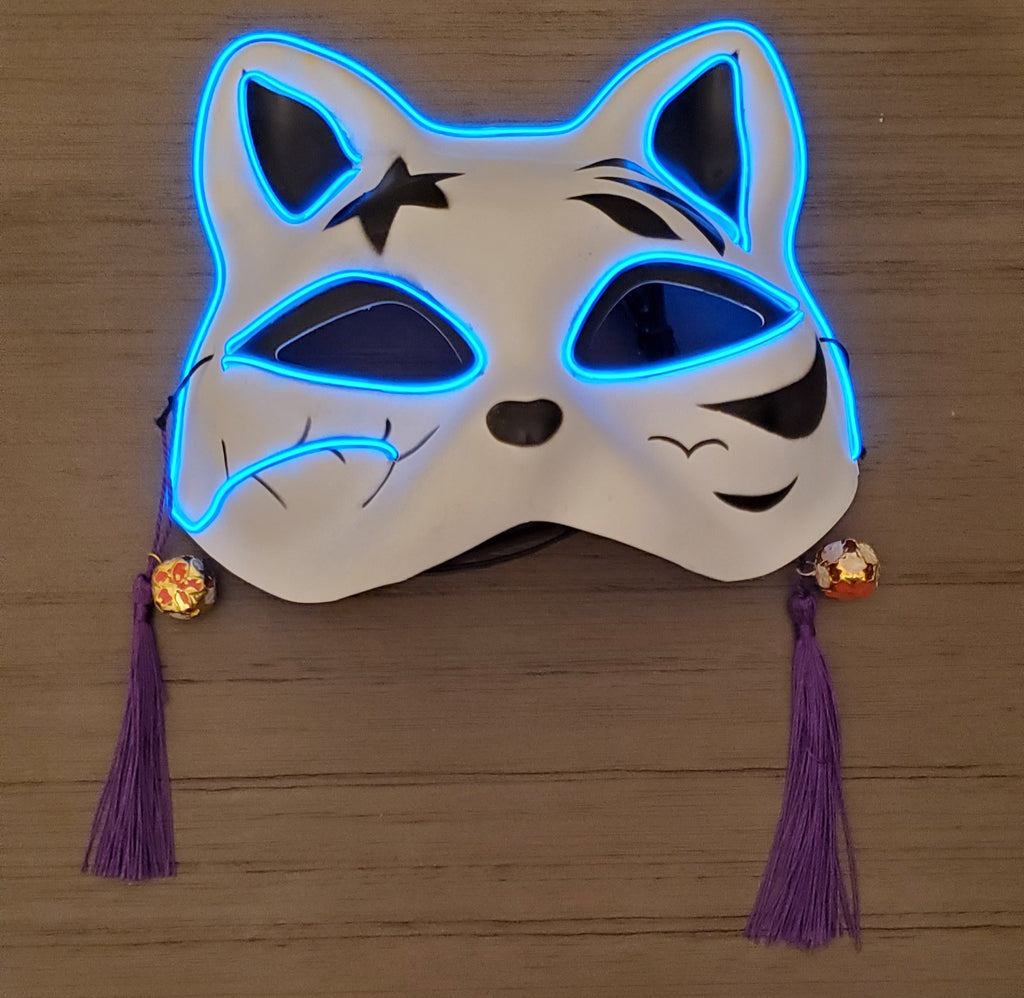 Neon Blue Kitsune Glow Mask – Neon Culture
