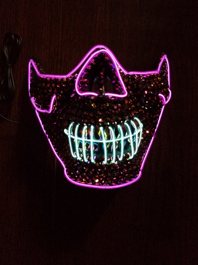 Half Skull Rhinestone Glow Mask – Neon Culture
